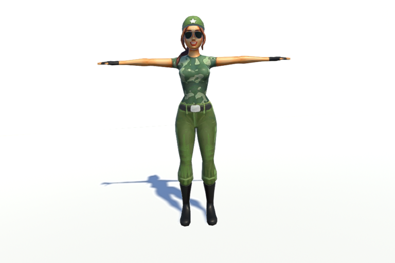 low poly army female rocker character